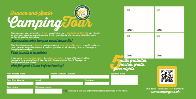 Camping Tour loyalty card for your camping holidays